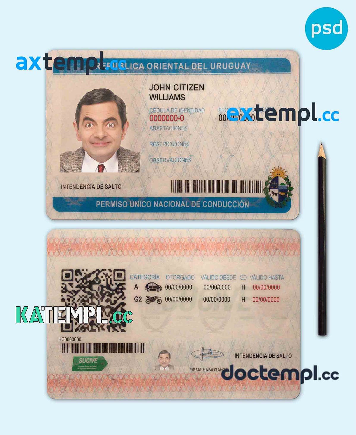 sample Uruguay driving license template in PSD format, with fonts ...