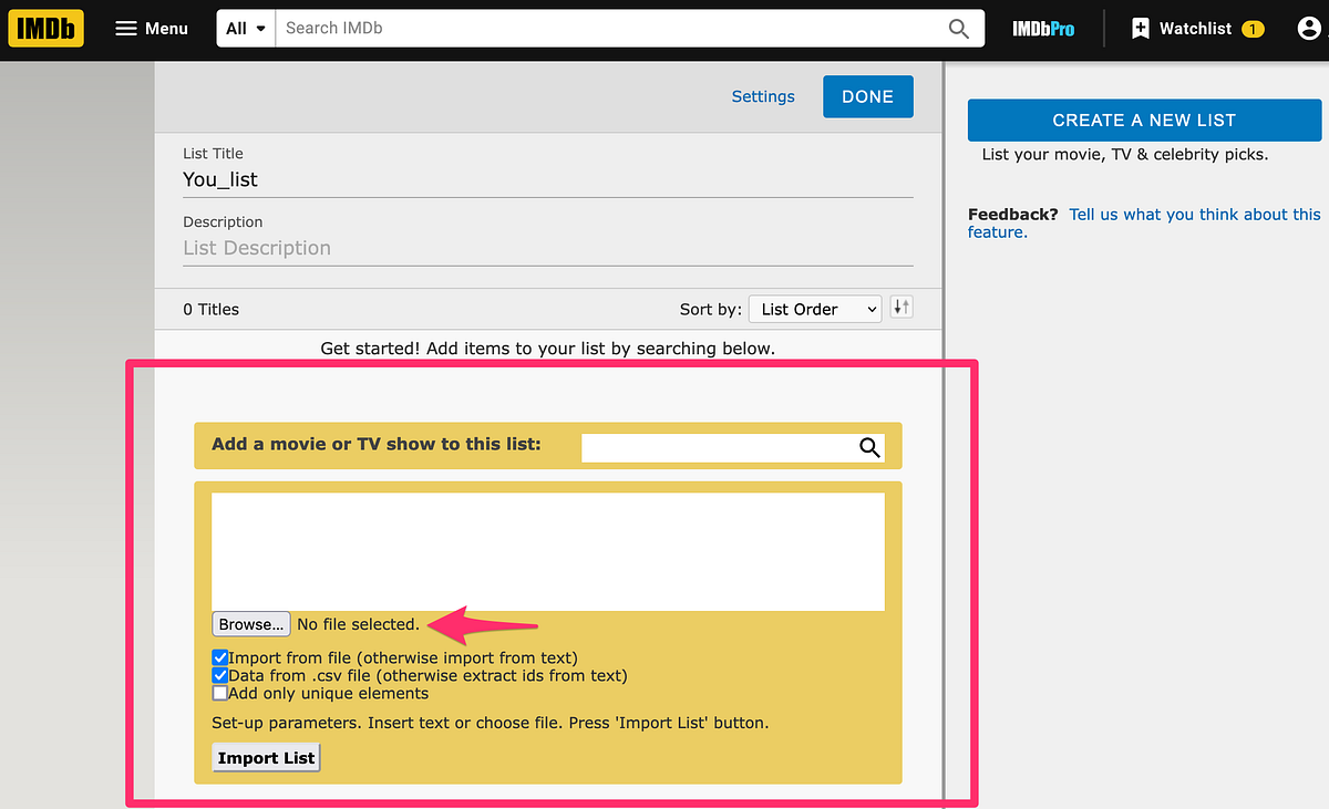 Import CSV list to new IMDB account | by Jiradett Kerdsri | Medium