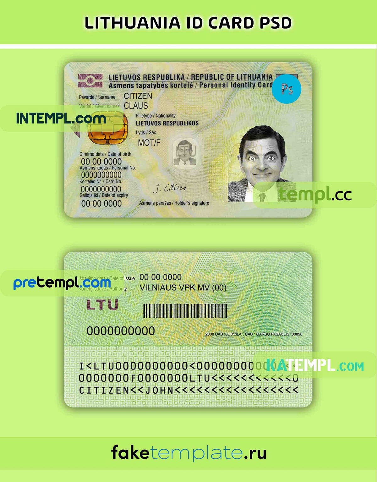 Lithuania identity card PSD download template - Intempl - Medium