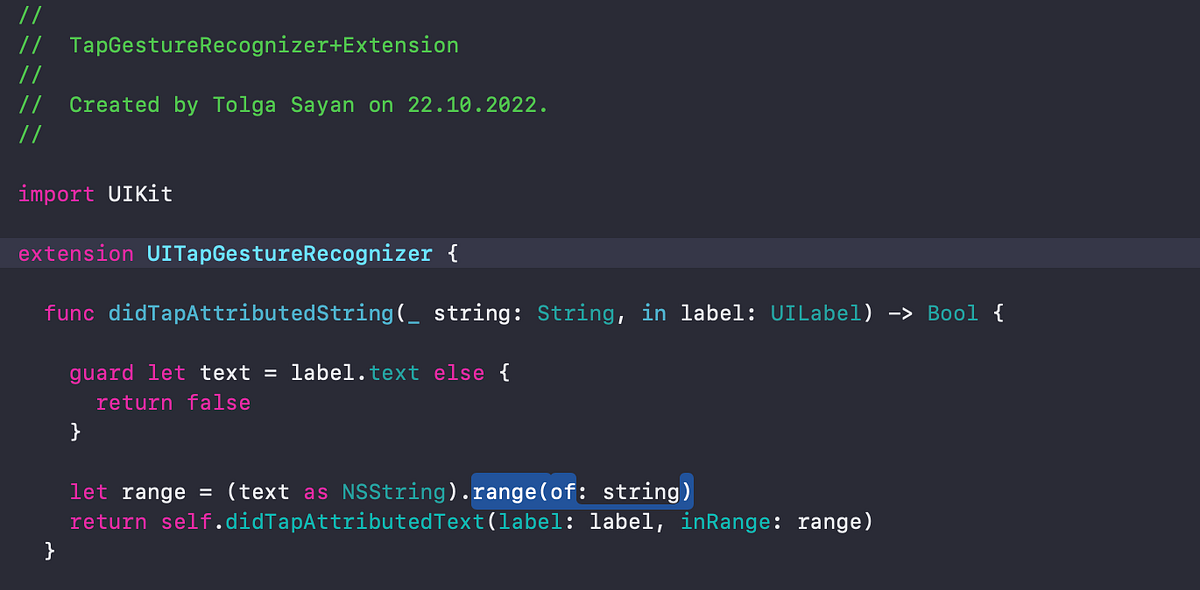 Add tap gesture to part of your label with an extension of UITapGestureRecognizer -Swift - Tolga ...