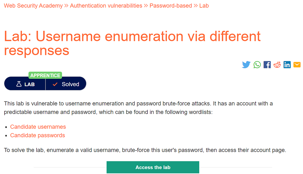 1.Lab: Username enumeration via different responses - Himanshu Gidwani - Medium