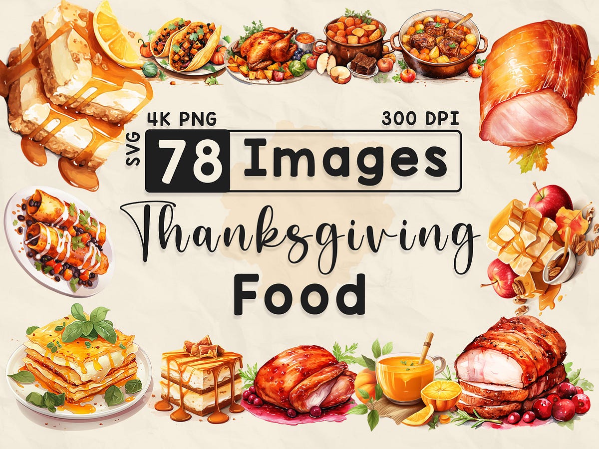 78 Thanksgiving Dinner Food Clipart, Watercolor Clipart, Fall Season ...