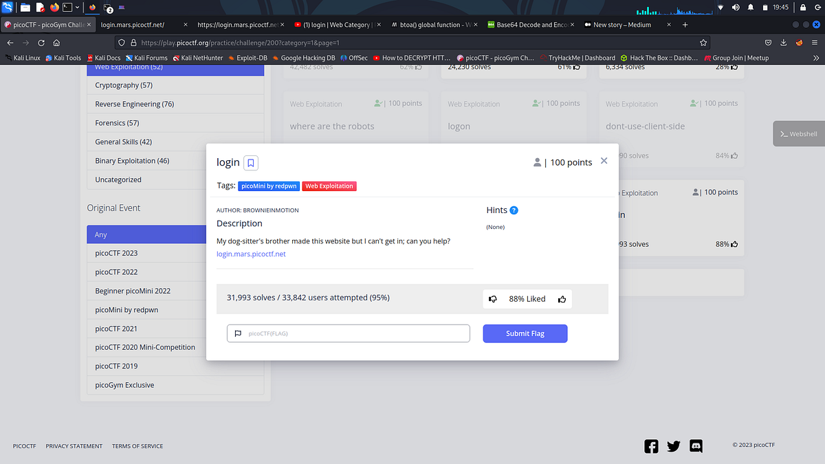 Login (PICOctf) This is the challenge we are going to perform. We tried ...