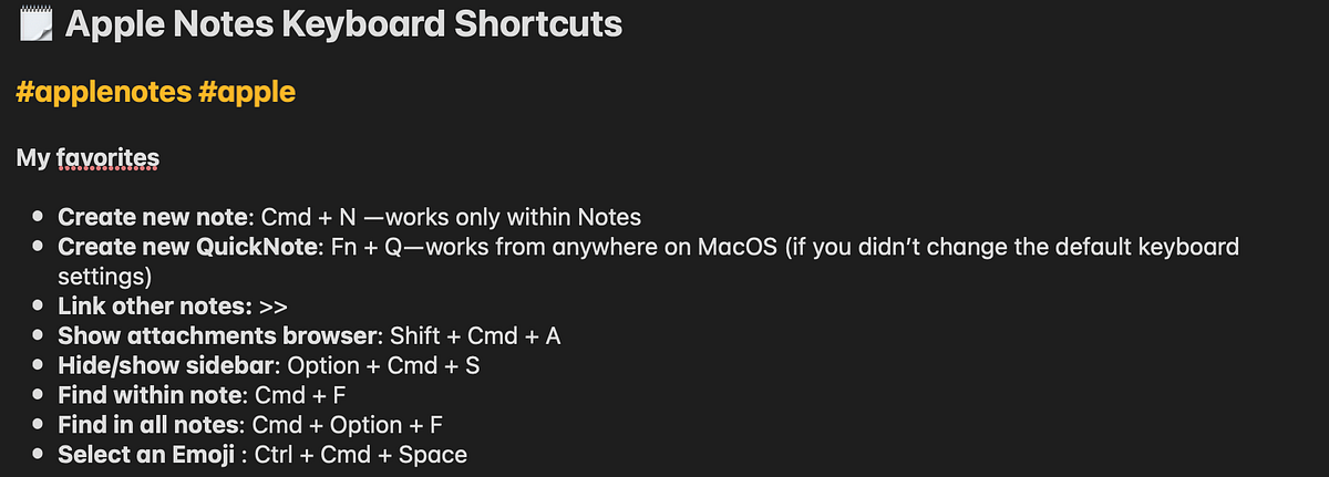 The ultimate keyboard guide for Apple Notes | by Christian Mähler | Medium