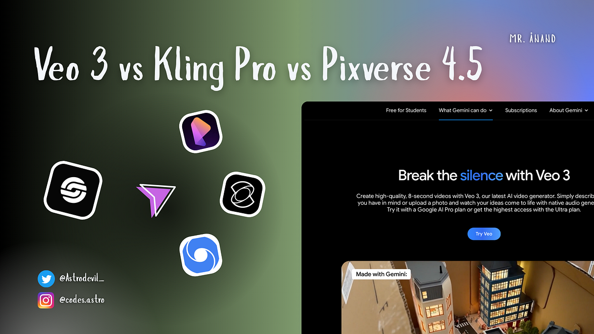 Veo 3 vs Kling Pro vs Pixverse 4.5: Which AI Video Model is Best for You?🔥 | by Mr. Ånand | Jul ...