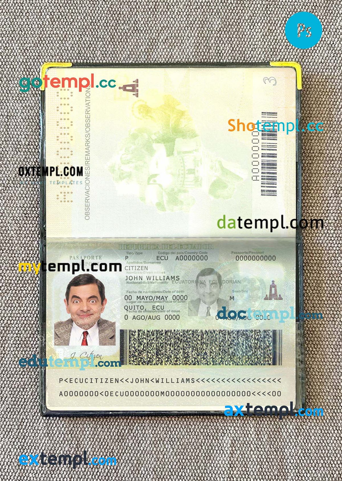 sample Ecuador passport editable PSDs, scan and photo-realistic ...