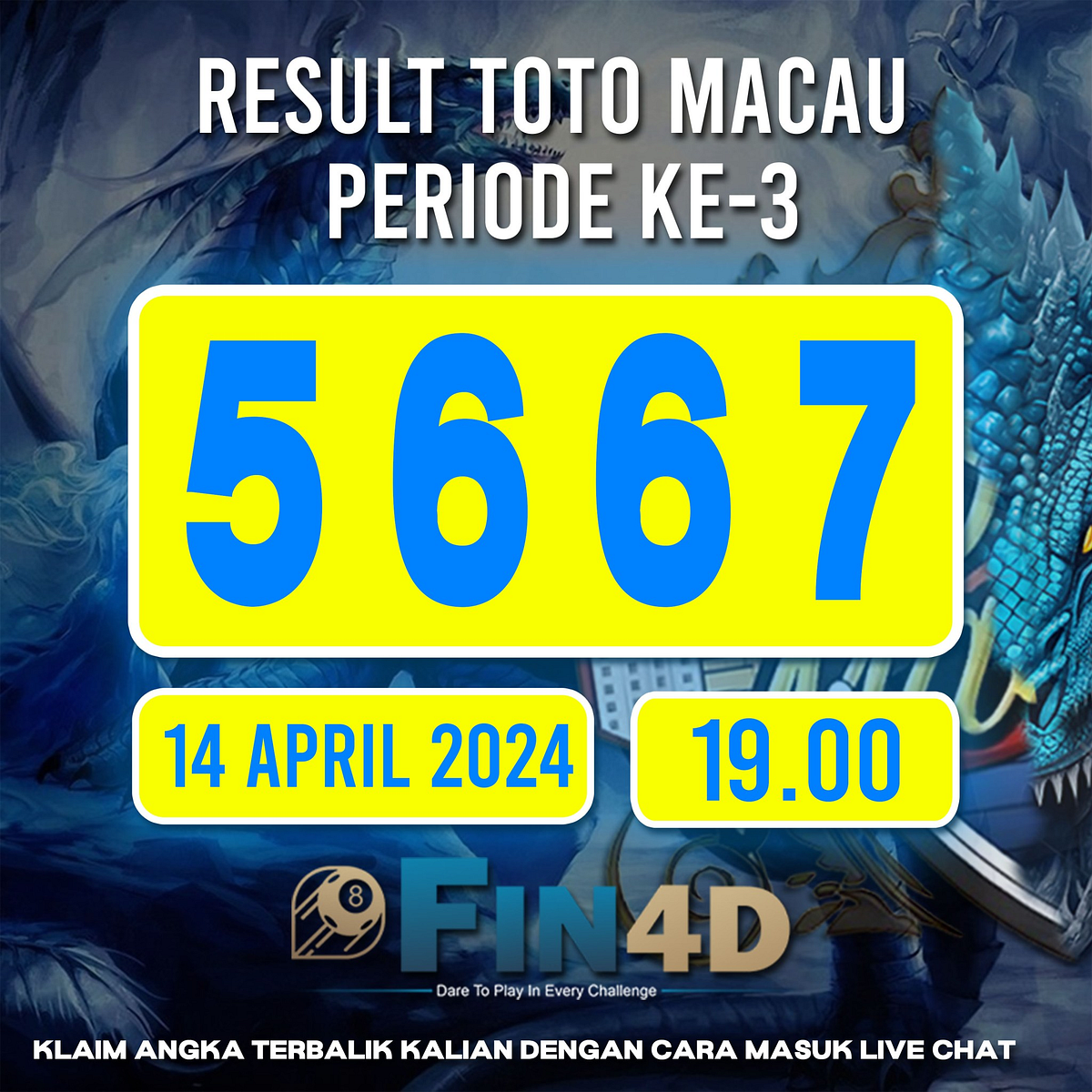 TOTO MACAU 4D PERIODE 3 TANGGAL : 14 APRIL 2024 SAH DI ANGKA 5 6 6 7 ...