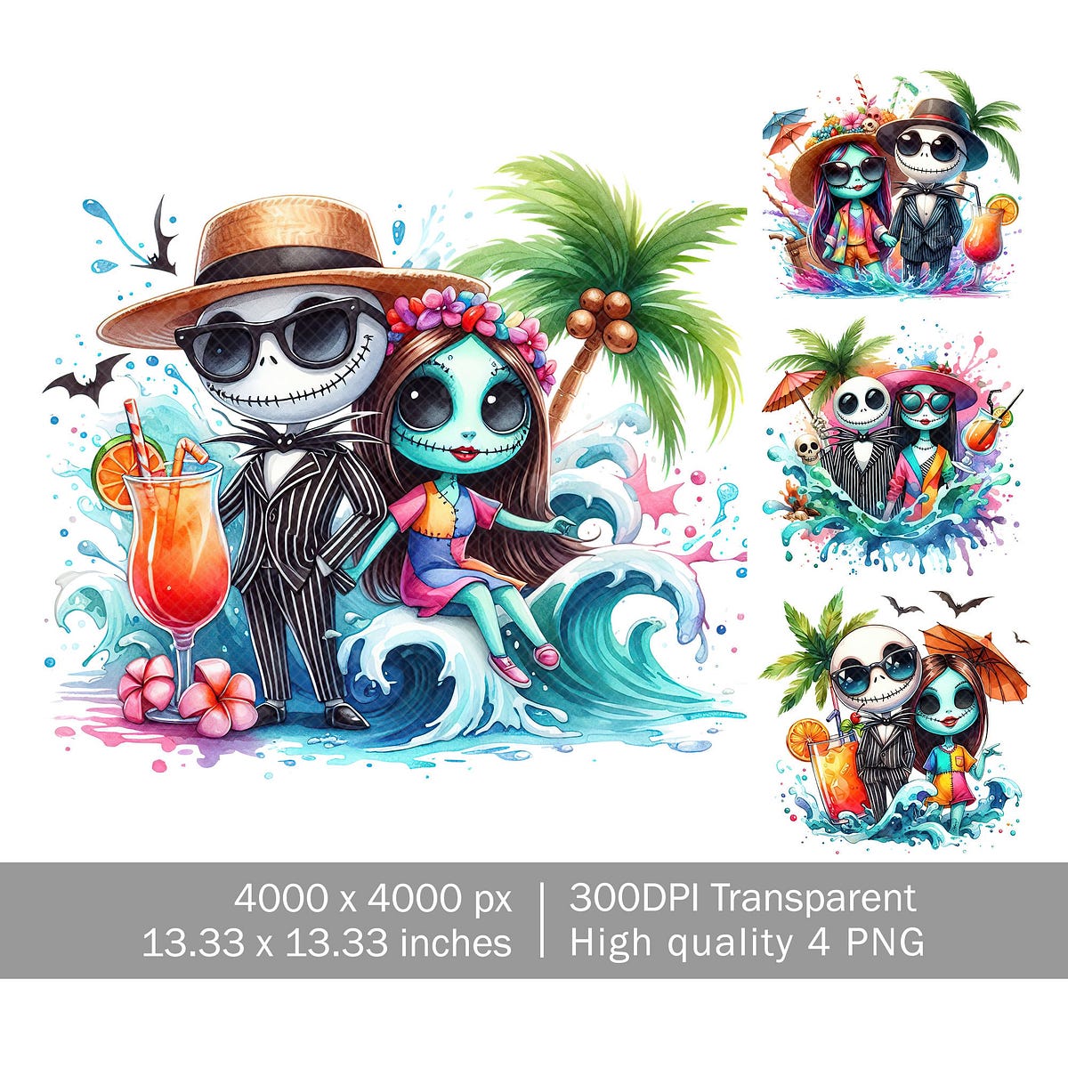 4 PNG Jack And Sally Summer Beach Splash Design, Summer Vibes Png ...