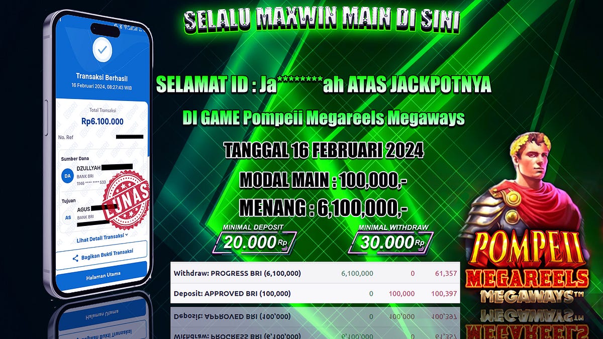 Tanggal : 16 FEBRUARI 2024 Username : Ja*****ah Permainan : Pompeii Megareels Megaway Instagram ...