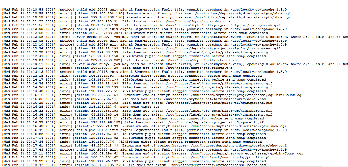 When I found error logs through debug information(cgi scripts) and ws ...