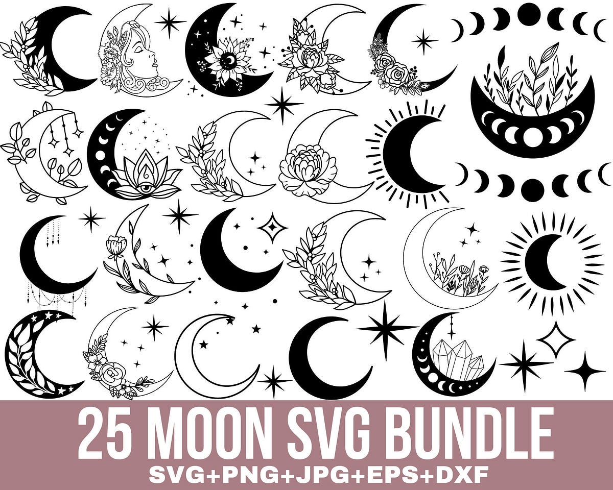 Moon SVG Bundle, Floral Moon svg, Mystic Celestial Svg, Moon and Stars ...
