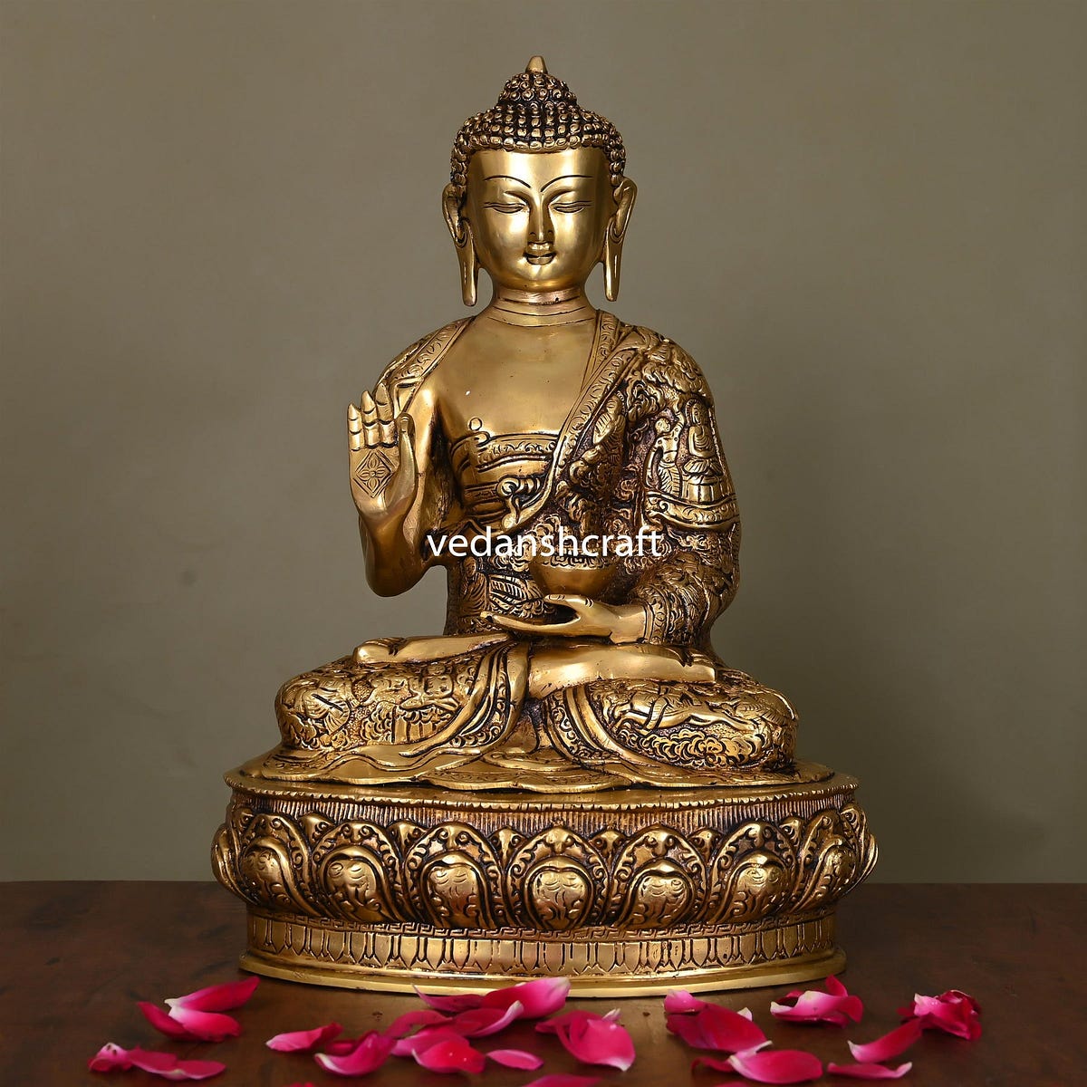 Brass Superfine Handcarved Blessing Buddha - Vedansh craft - Medium