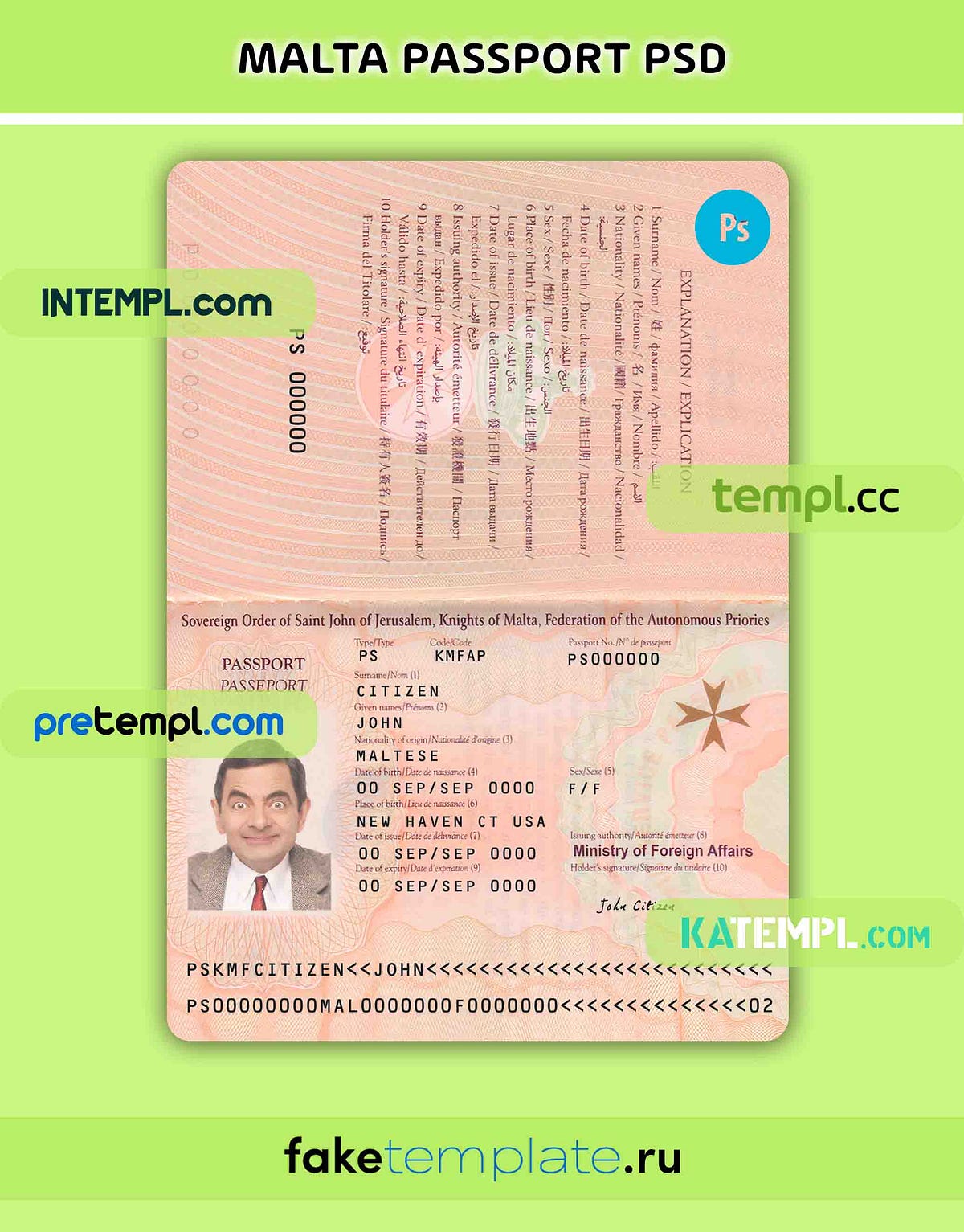 Malta passport PSD download template, 2019 — present | by Intempl | Oct ...