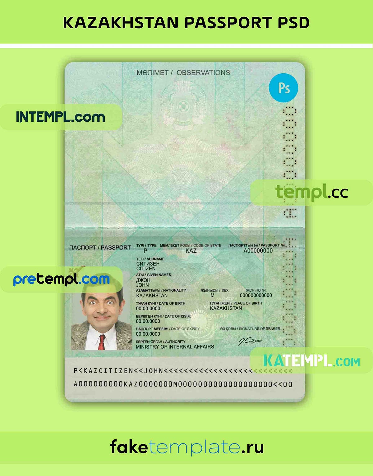 Kazakhstani passport PSD download template, 1991–2009 | by Intempl ...