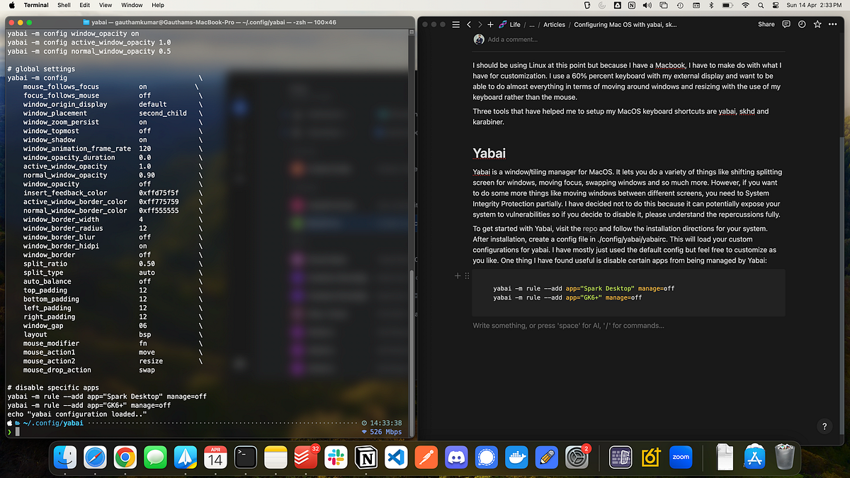 Configure MacOS for software development with yabai, skhd, karabiner and tmux | by Gautham ...