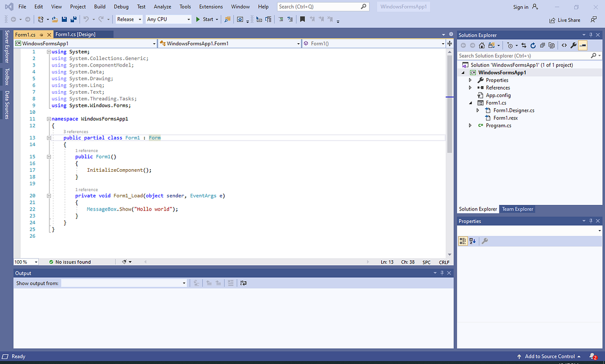 1.เริ่มต้นเขียน C# Windows Application | by Chaiyapon Po | Medium