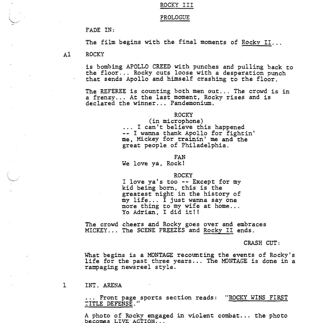 Page One: “Rocky III” (1982) - Go Into The Story