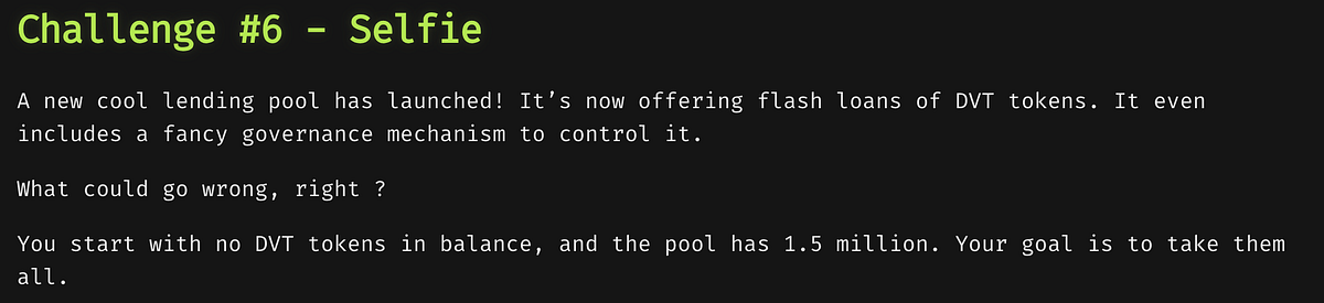 Damn Vulnerable DeFi V3 Challenge 6 Walkthrough: Selfie Solution | by Johnny Time | Medium