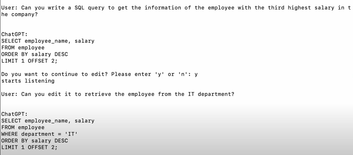 Voice-controlled SQL query generator based on OpenAI’s Whisper & ChatGPT | by Gamze Zorlubas ...