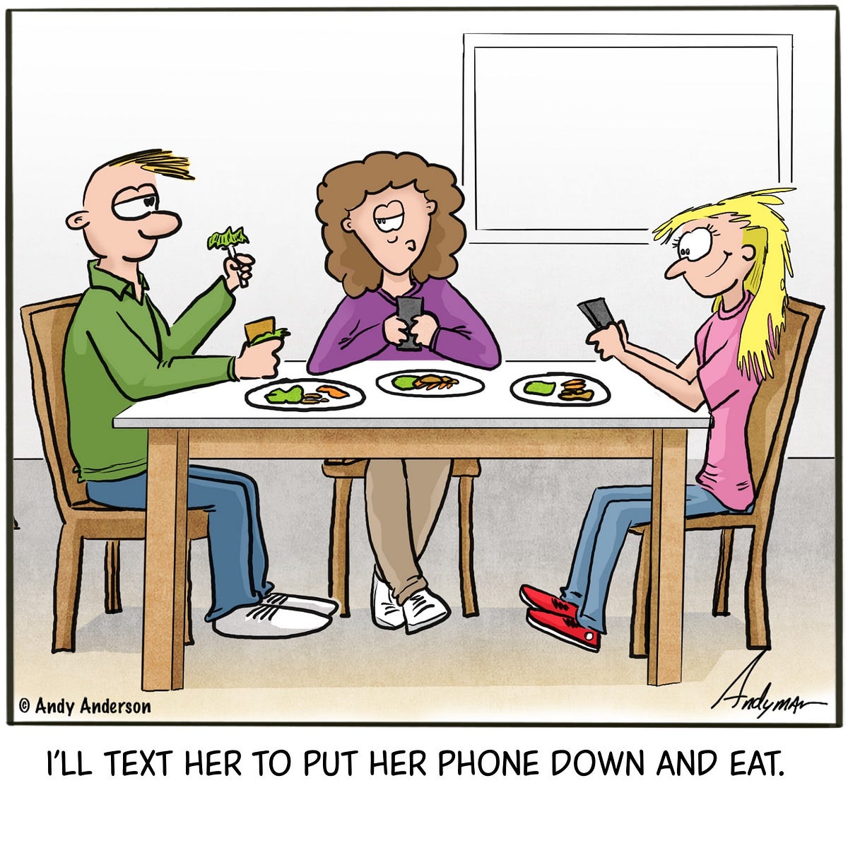 Cartoon about family dinner and texting | Andy Anderson Cartoons
