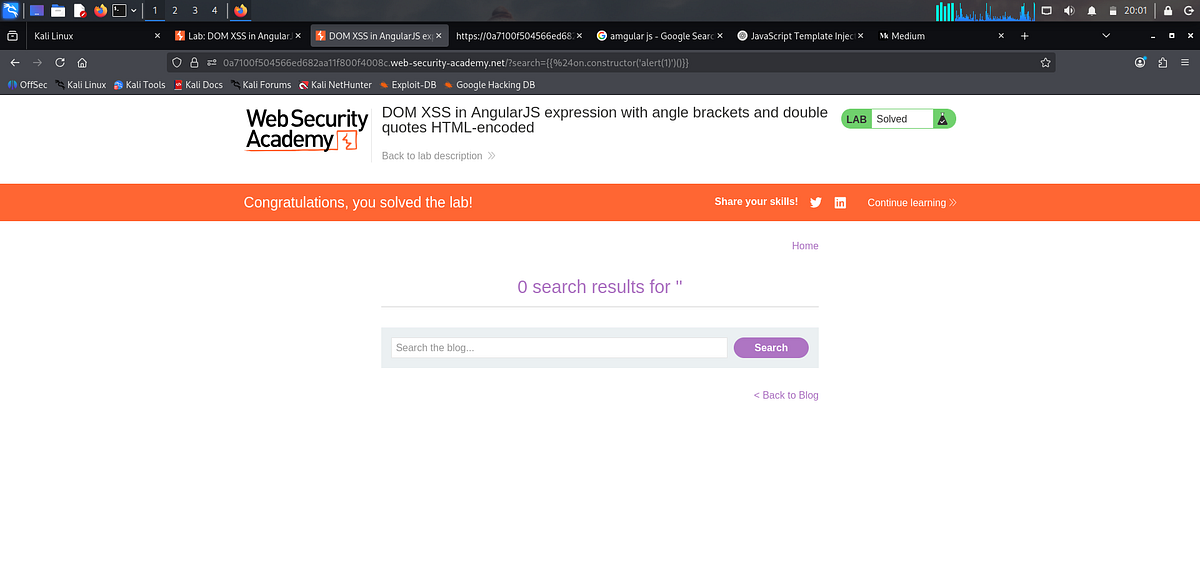 Lab: DOM XSS in AngularJS expression with angle brackets and double ...