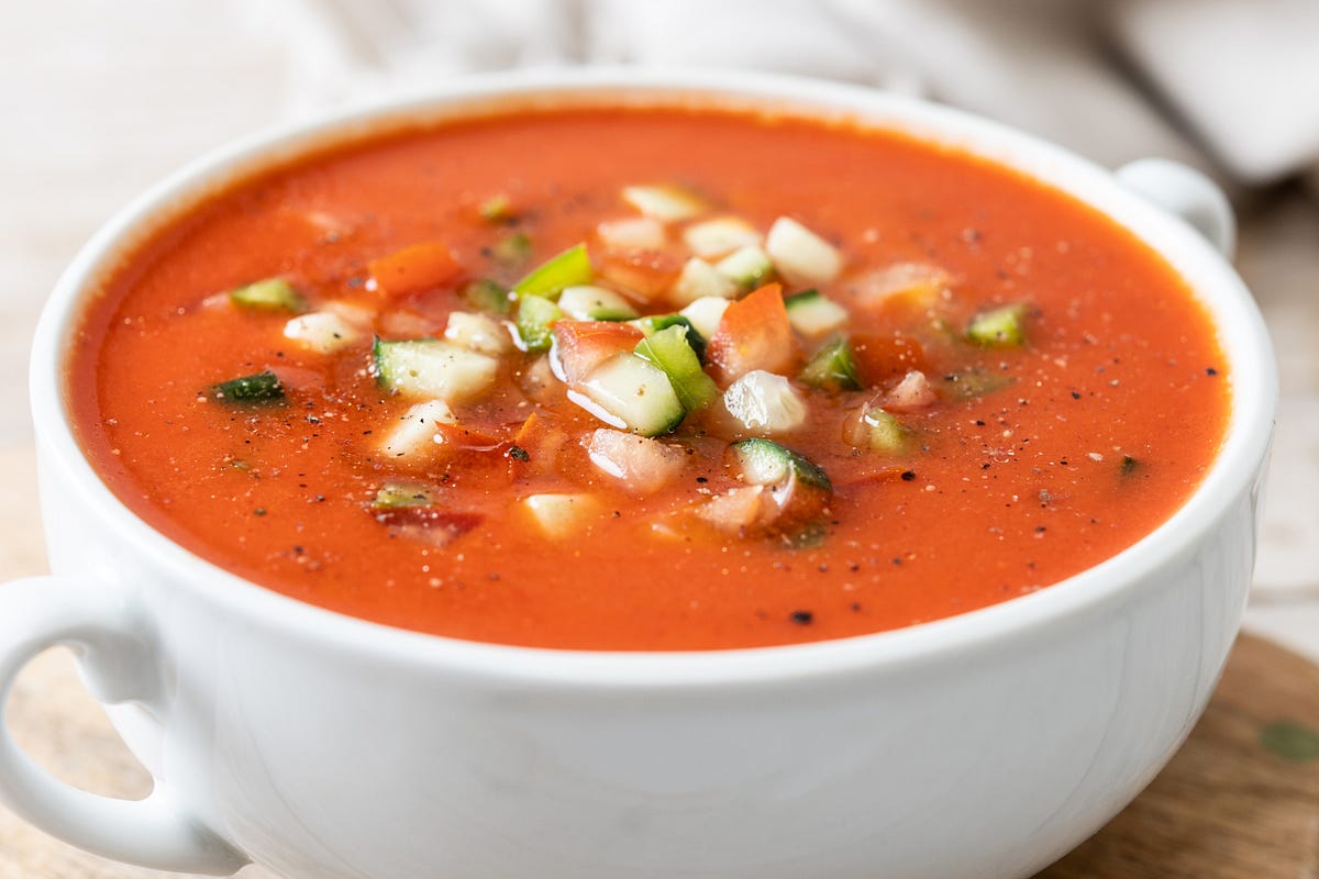 Method: Combine 6 large ripe tomatoes (chopped), 1 cucumber (peeled and ...