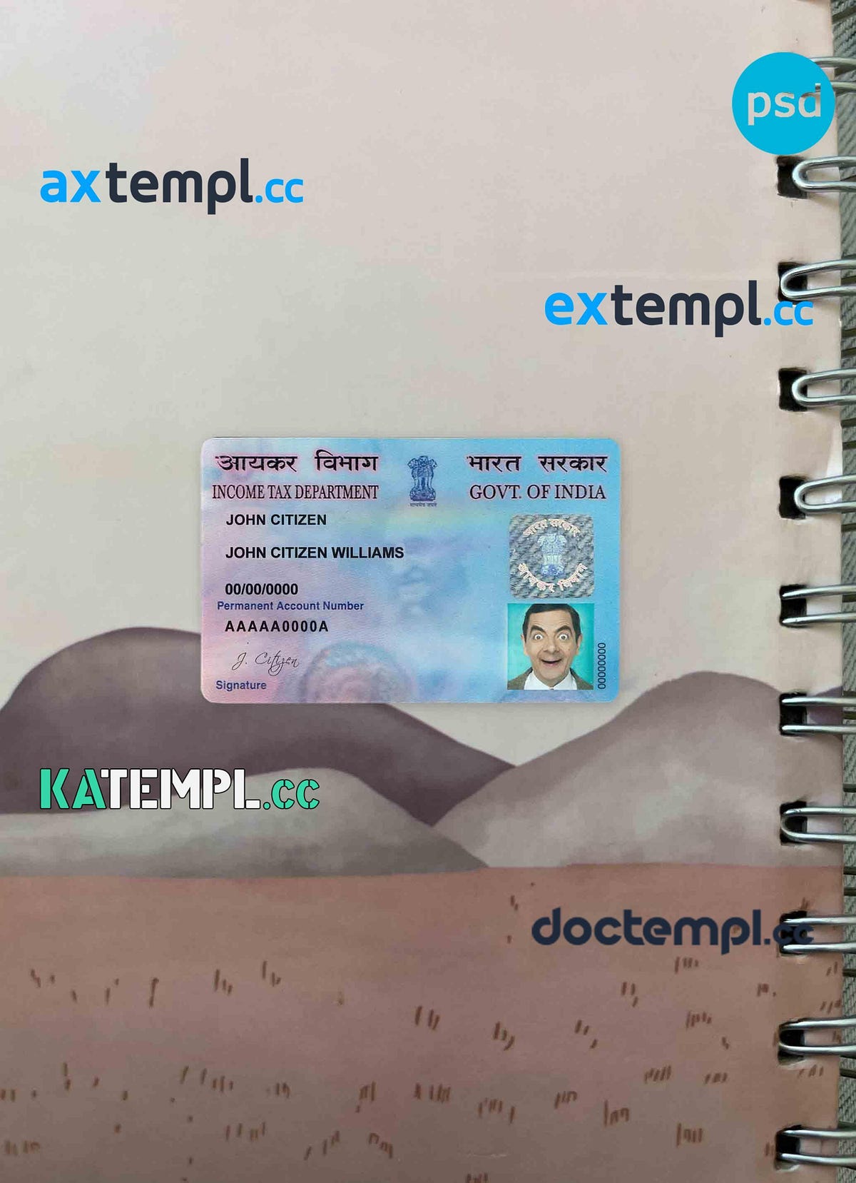 India e-PAN card editable PSD files, scan look and photo-realistic look ...