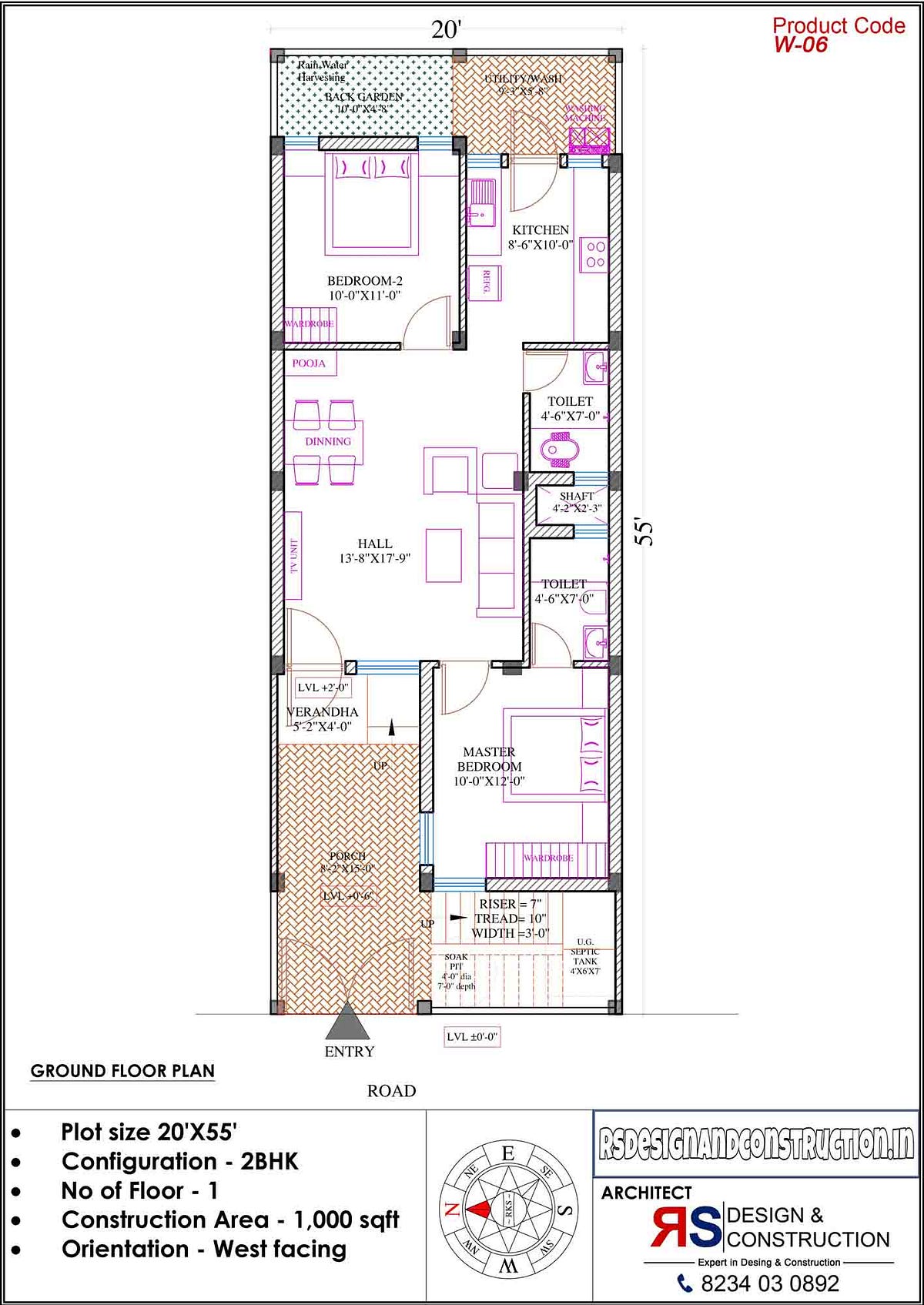 20*55 house plan west facing - Webtechsofts - Medium