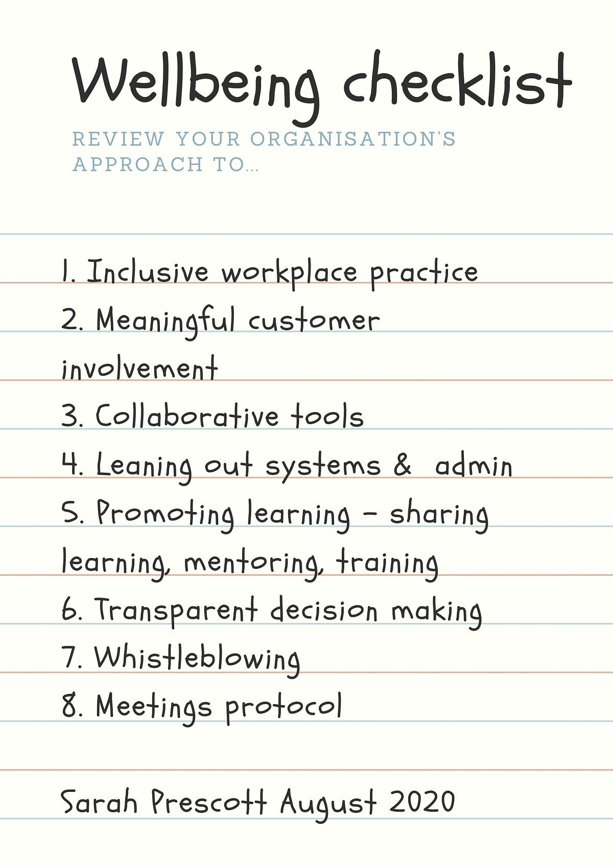 My Wellbeing Checklist — Weeknotes s1 e11 W/c 21 August 2020 | by Sarah ...