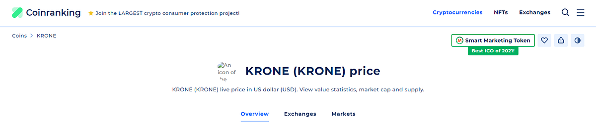 Listed On Coin Ranking. - KRONE TOKEN - Medium