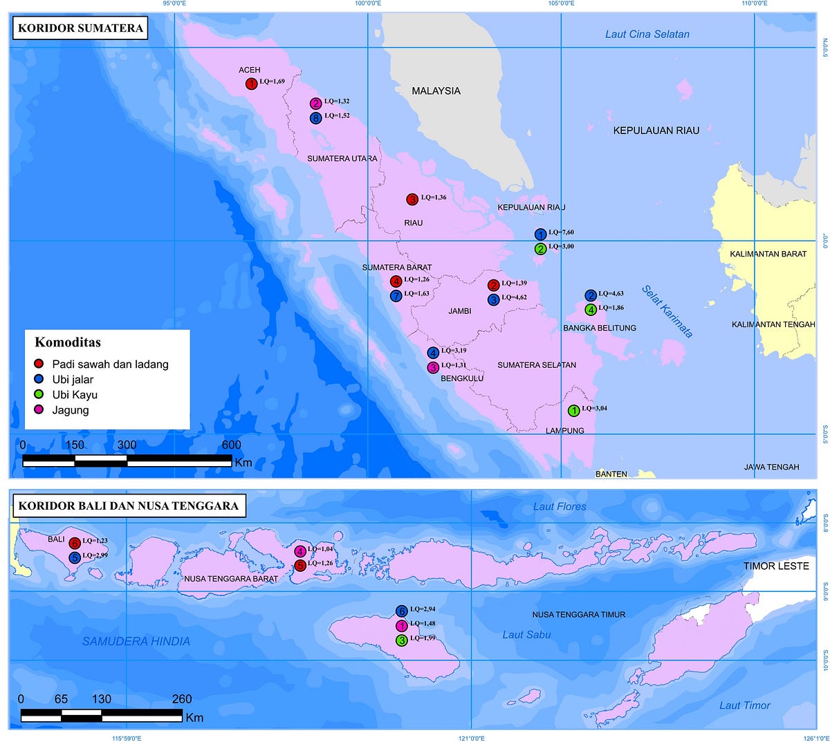 Map of LQ Rankings in Food Sector : Sumatera — Bali — Nusa Tenggara ...