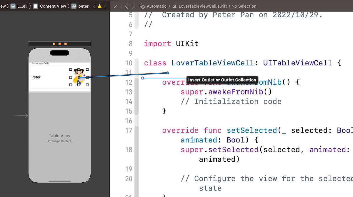 方便連結 cell outlet 的小技巧 — 先設定 cell 類別，拉完 outlet 再設定 controller 類別 - 彼得潘的 Swift iOS App 開發問題解答集 ...
