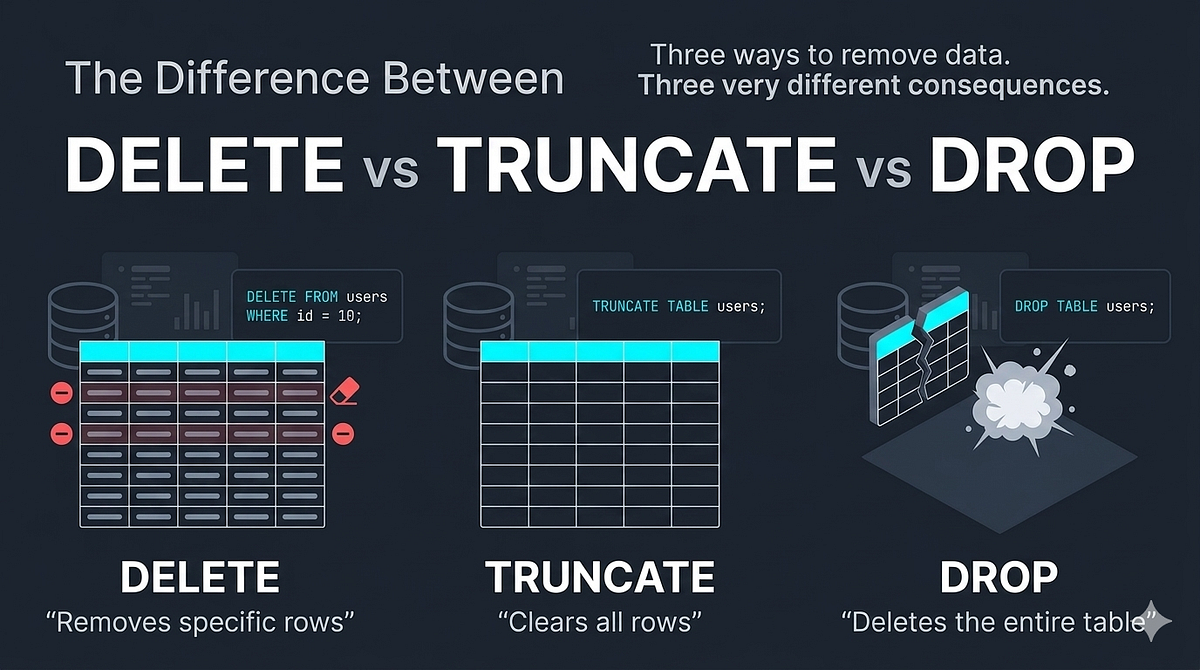 The Difference Between DELETE, DROP, and TRUNCATE in SQL | by Sneha ...