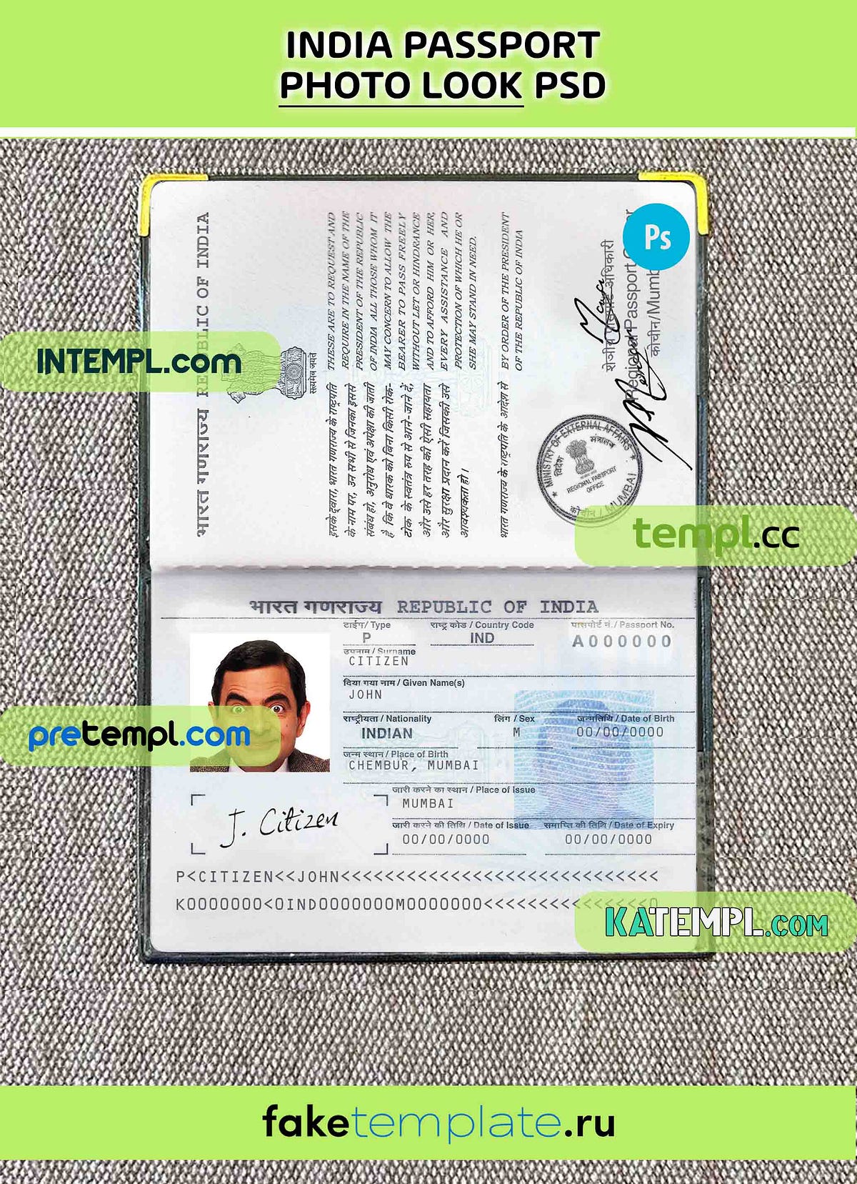 India passport editable PSDs, scan and photo-realistic snapshot (2013 ...