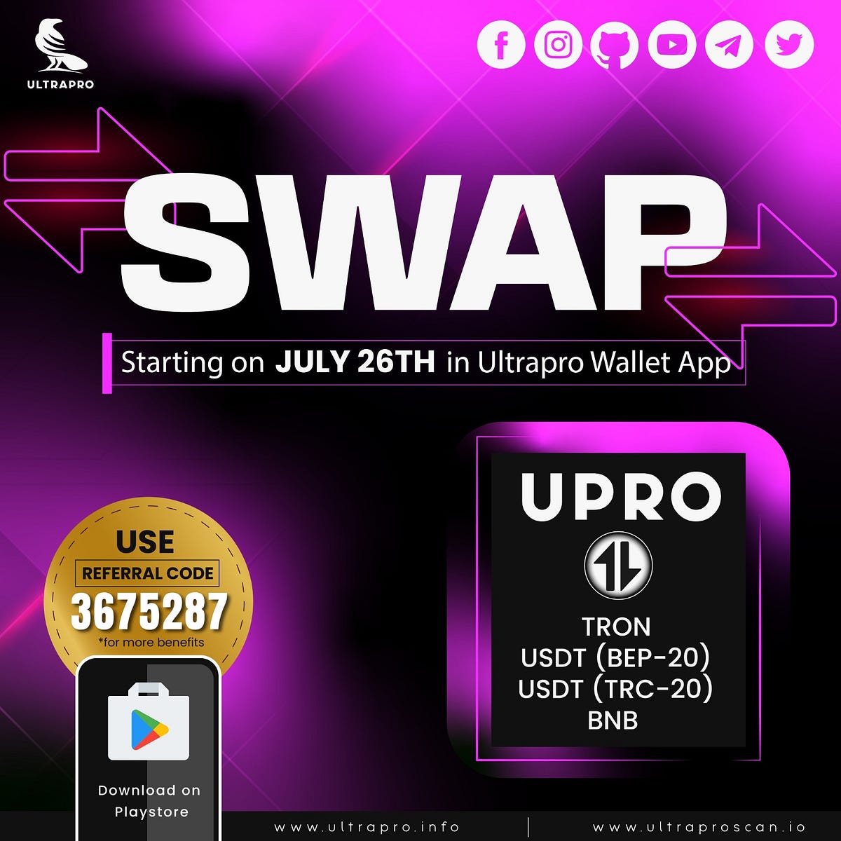 “SWAP Starting on July 26” — An upgrade to Ultrapro Wallet! | by Ultrapro Blockchain | Medium
