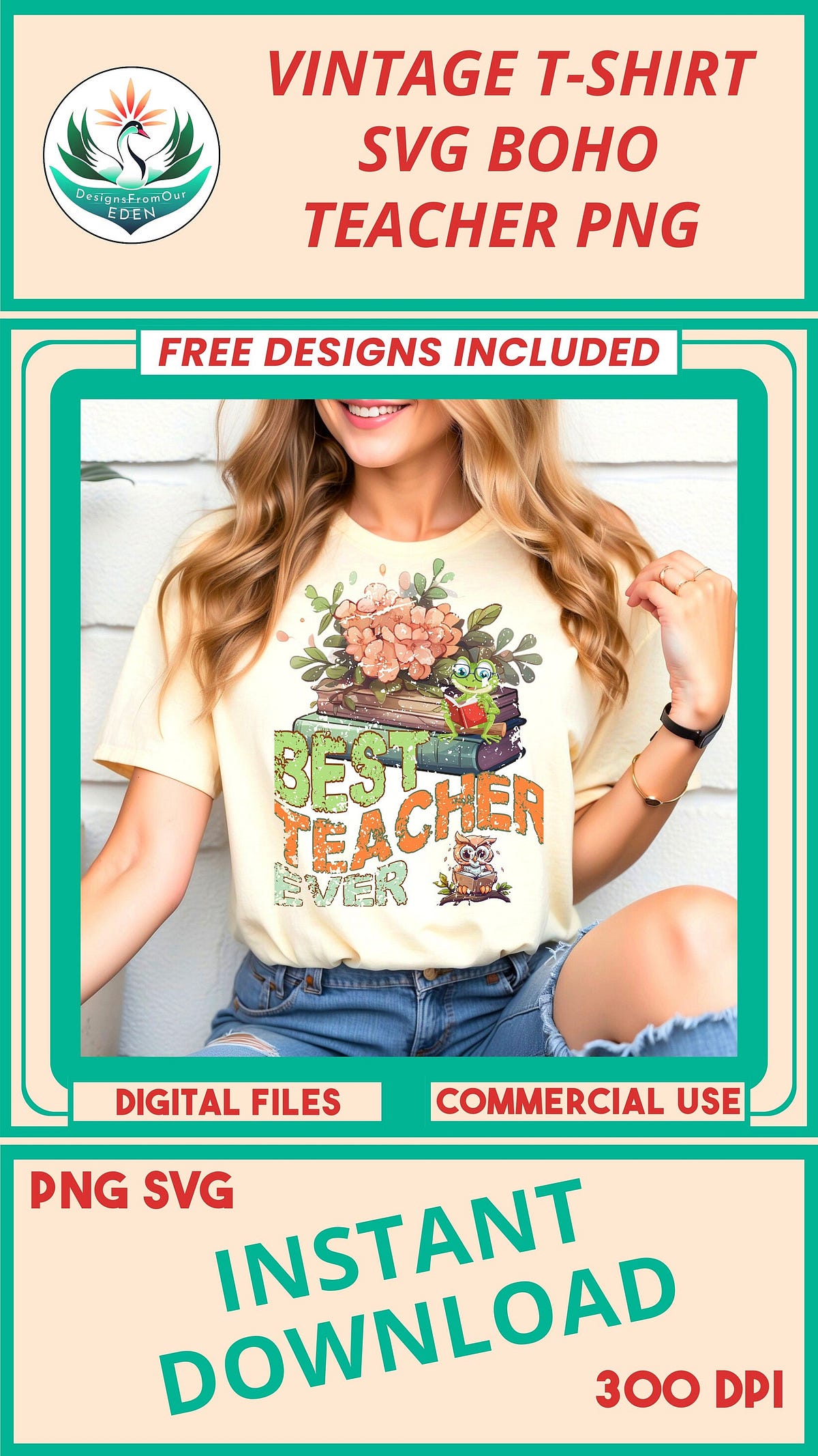 Best Teacher Ever Vintage T-Shirt SVG PNG Sublimation Teacher Thank You ...
