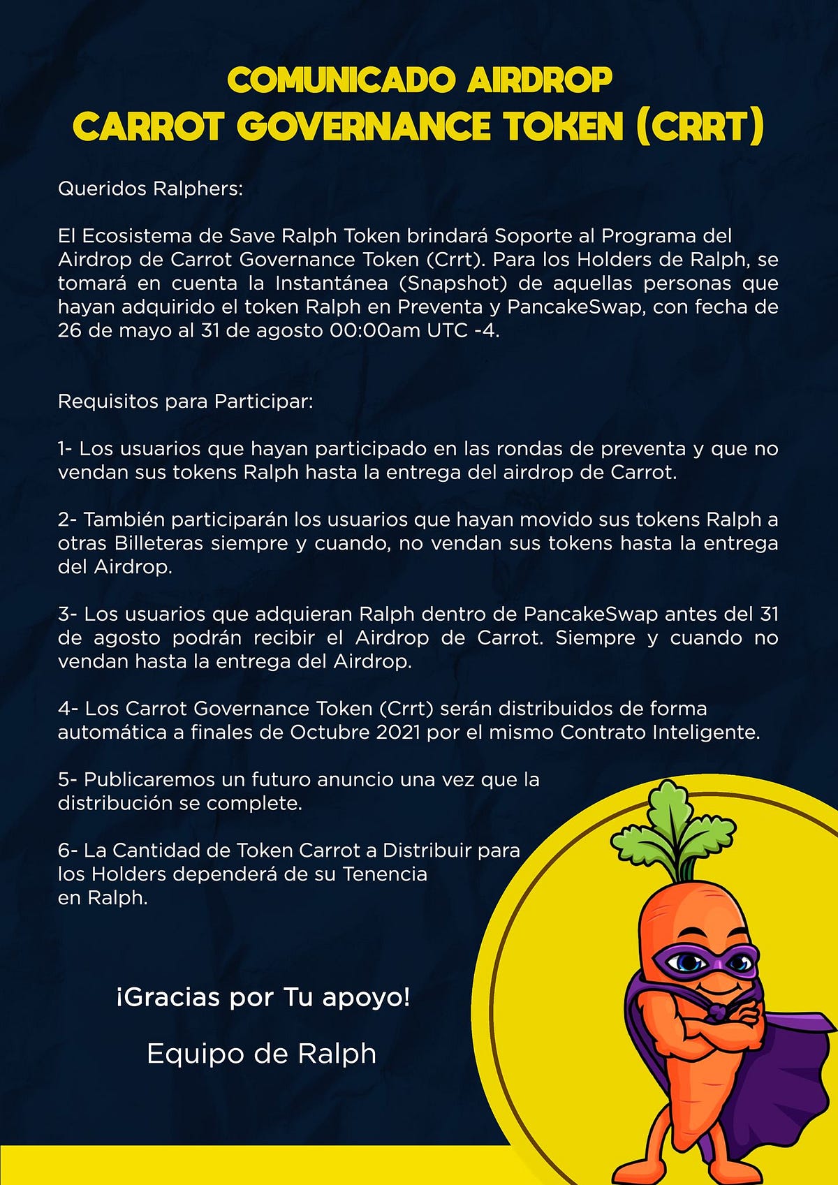 Airdrop Carrot Governance Token Comunicado Oficial: - Save Ralph ...