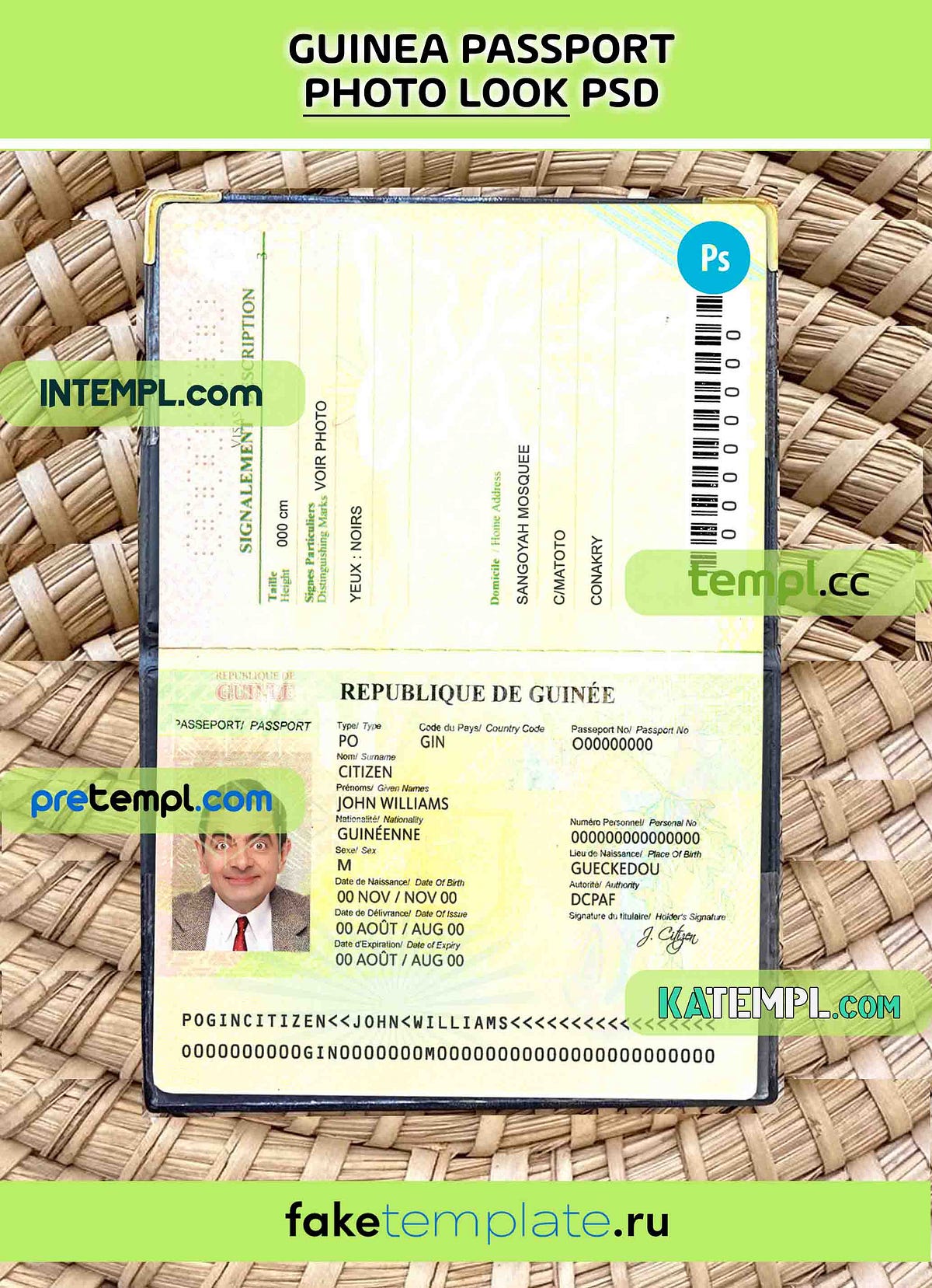 Guinea passport PSD download scan and photo look templates, 2 in 1 | by ...