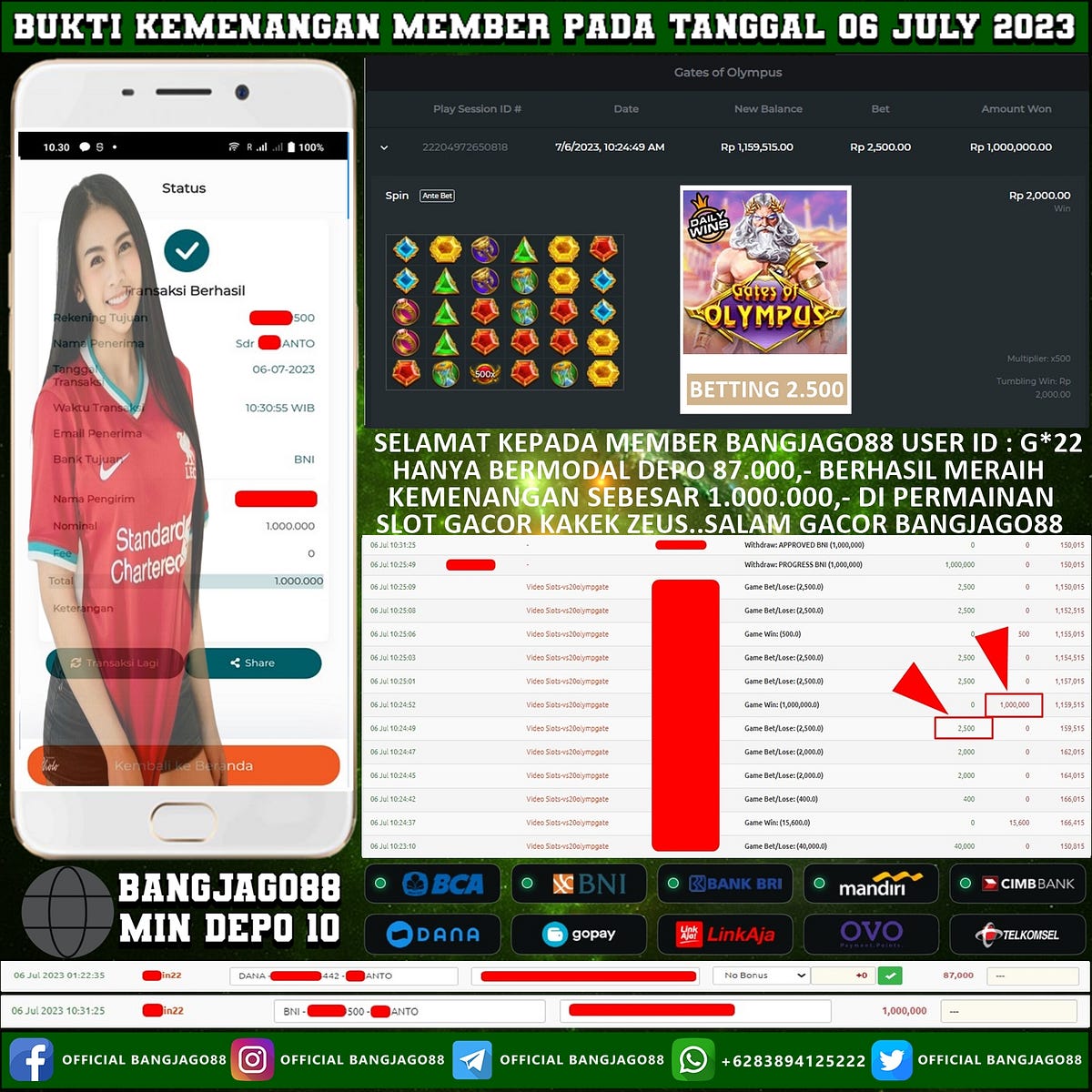 BUKTI KEMENANGAN MEMBER PADA TANGGAL 06 JULY 2023 - BANGJAGO88 - Medium