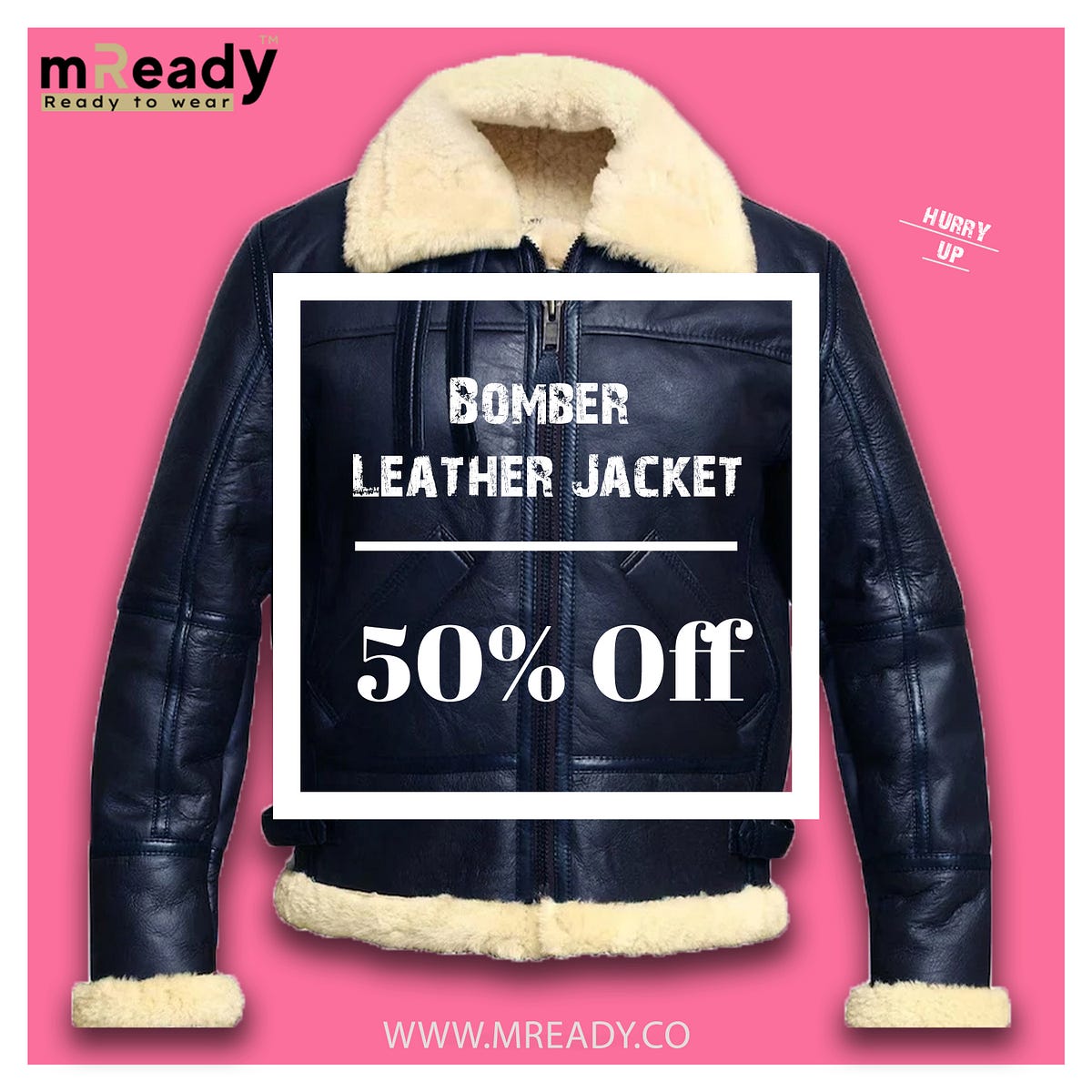 Mens Blue Leather Aviator Bomber Jacket - Mready store - Medium