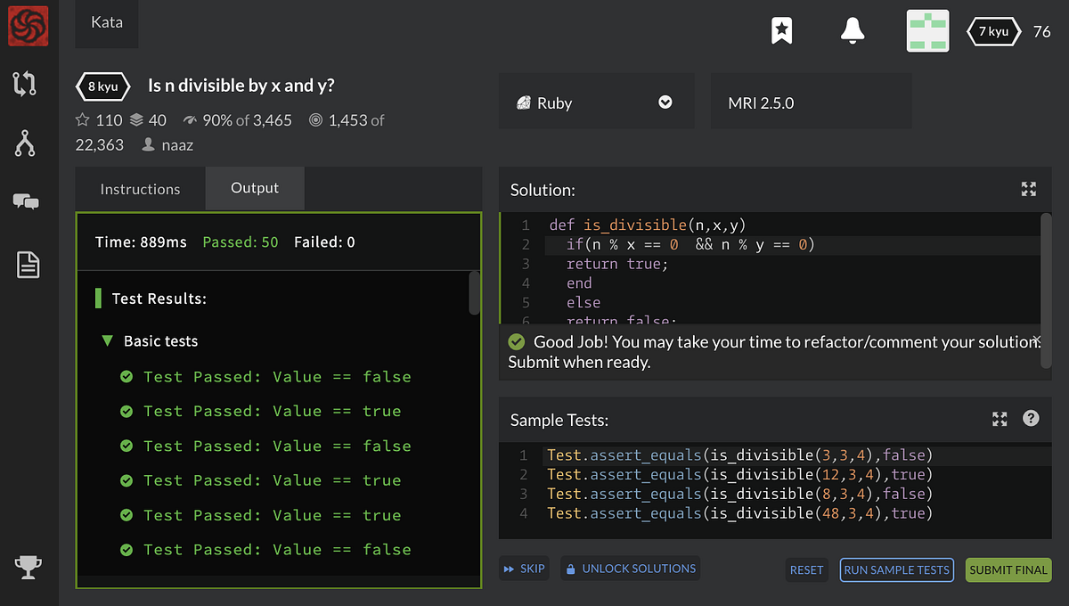 CodeWars: Is n divisible by X and Y | by Priyesh | Medium