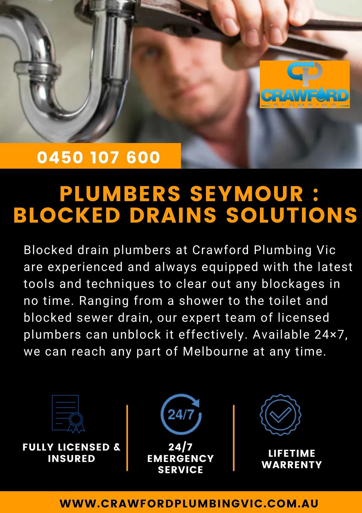 Plumbers Seymour : BLOCKED DRAINS Solutions - Craw Ford - Medium