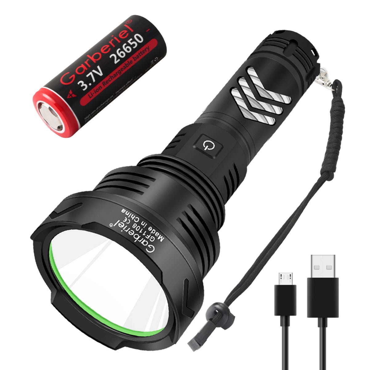 Garberiel XHP90 High Lumens Flashlight with 26650 Rechargeable Battery ...