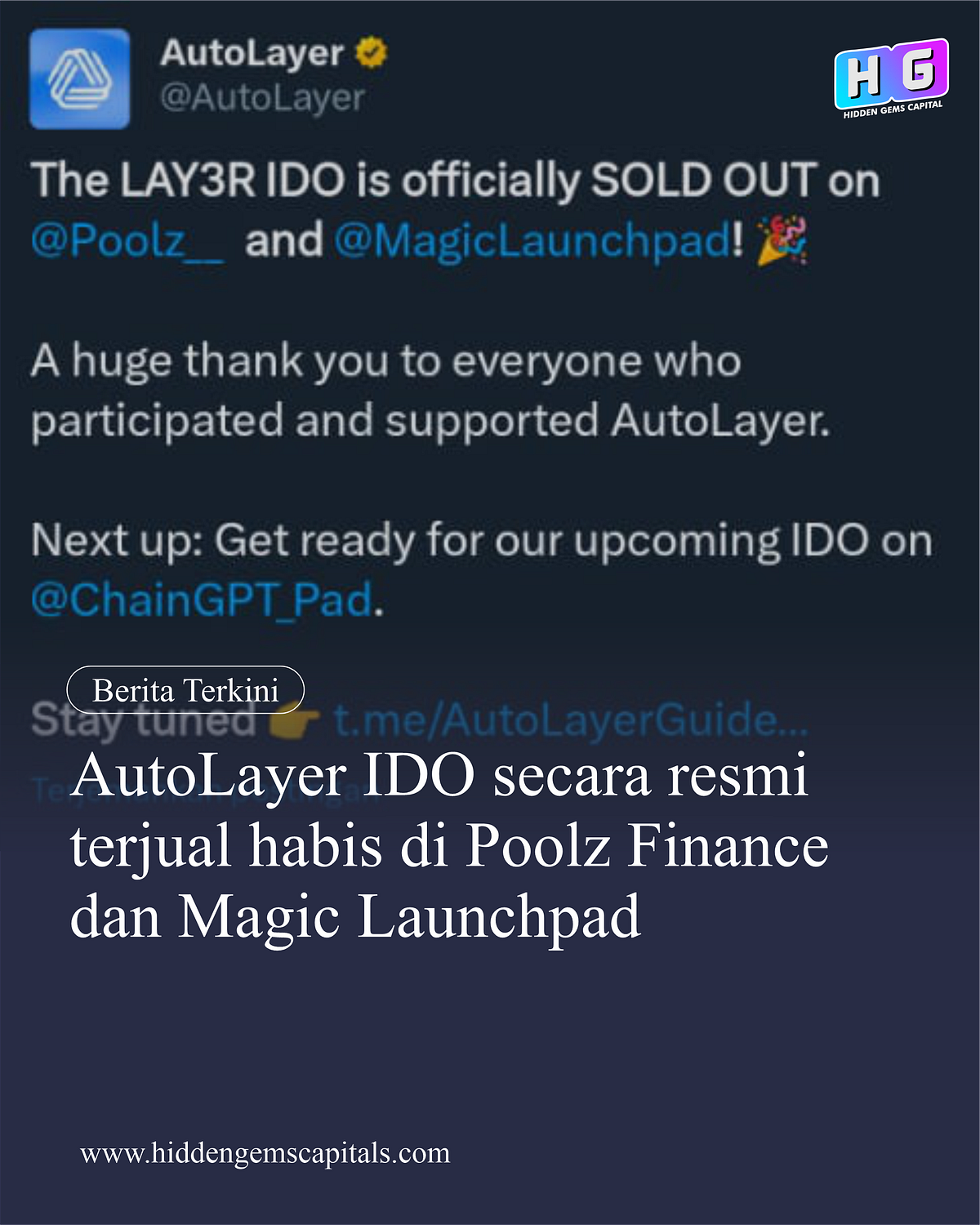 AutoLayer IDO secara resmi terjual habis di Poolz Finance dan Magic Launchpad. IDO Selanjutnya ...