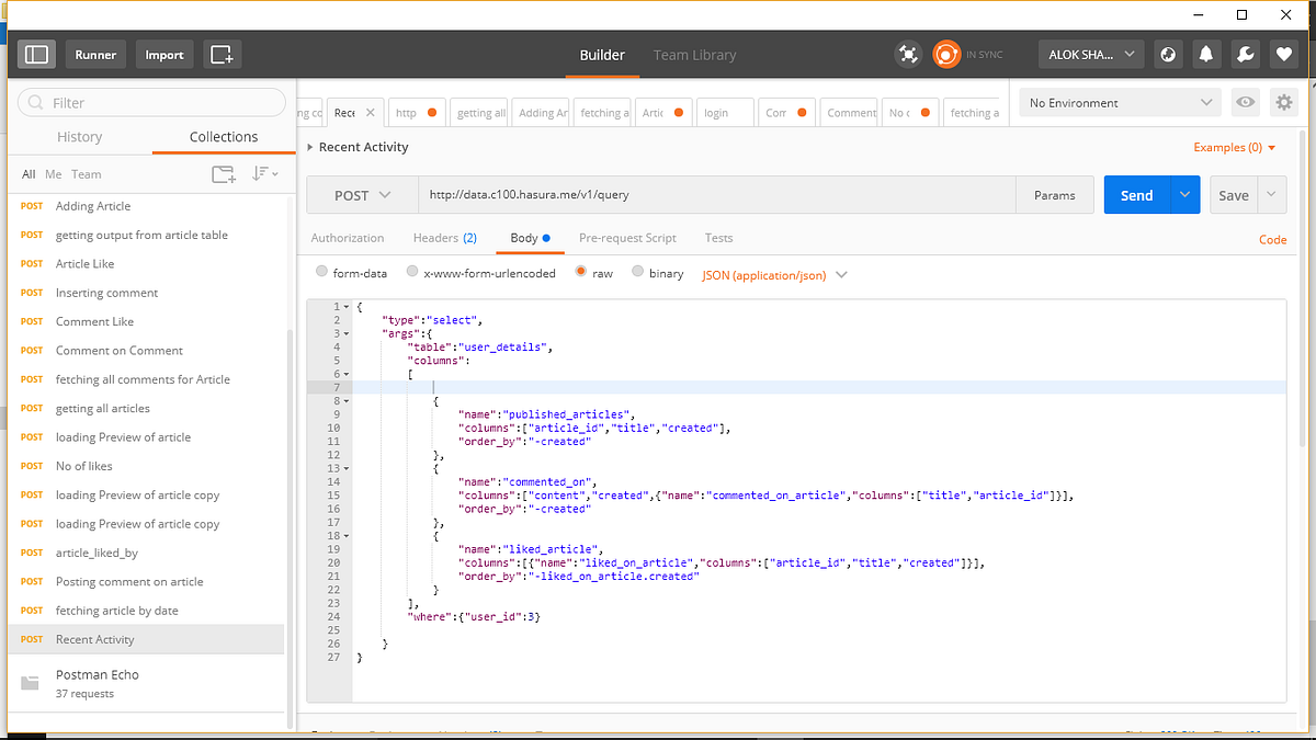 3 2 Hasura Data Api Postman Collection By Alok Shakya Medium