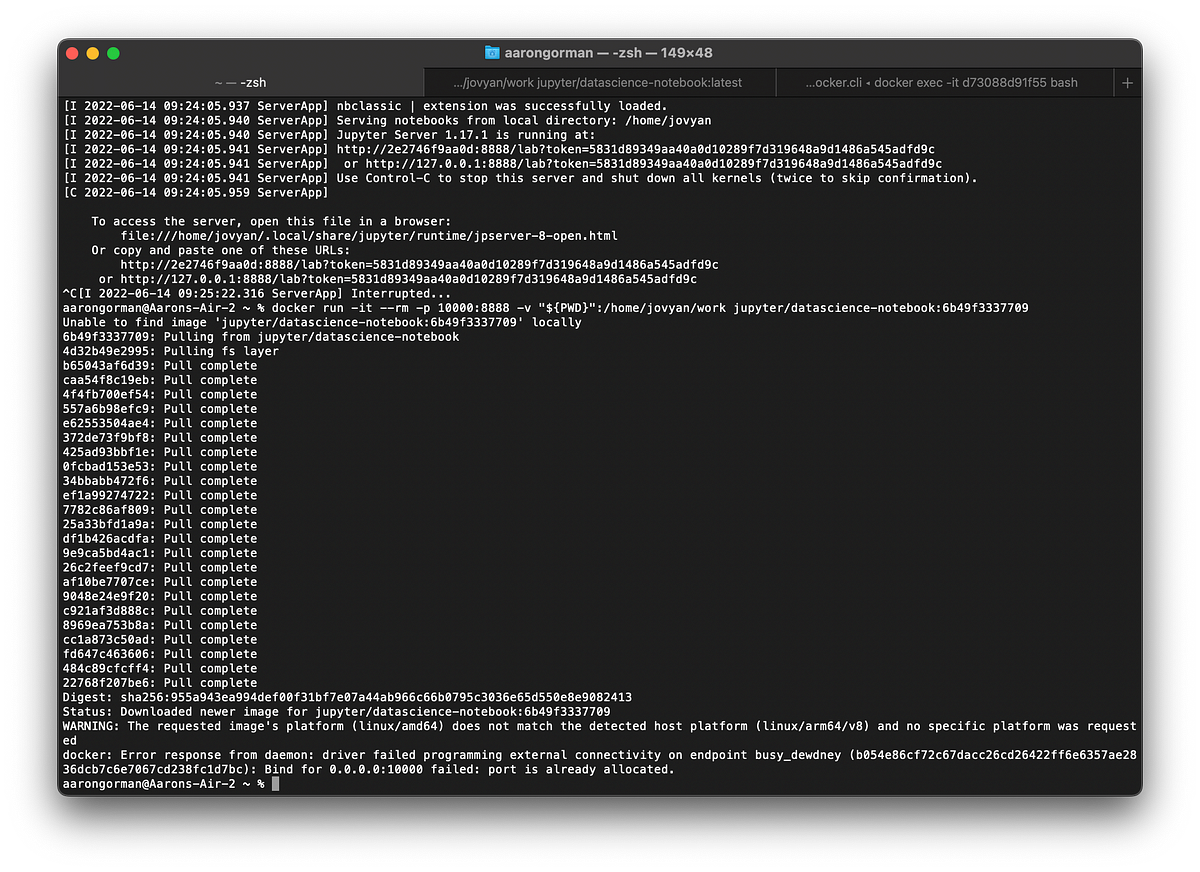 Run A Jupyter Notebook In A Docker Container On Your Local Machine By Aaron Gorman Towards Dev 6302