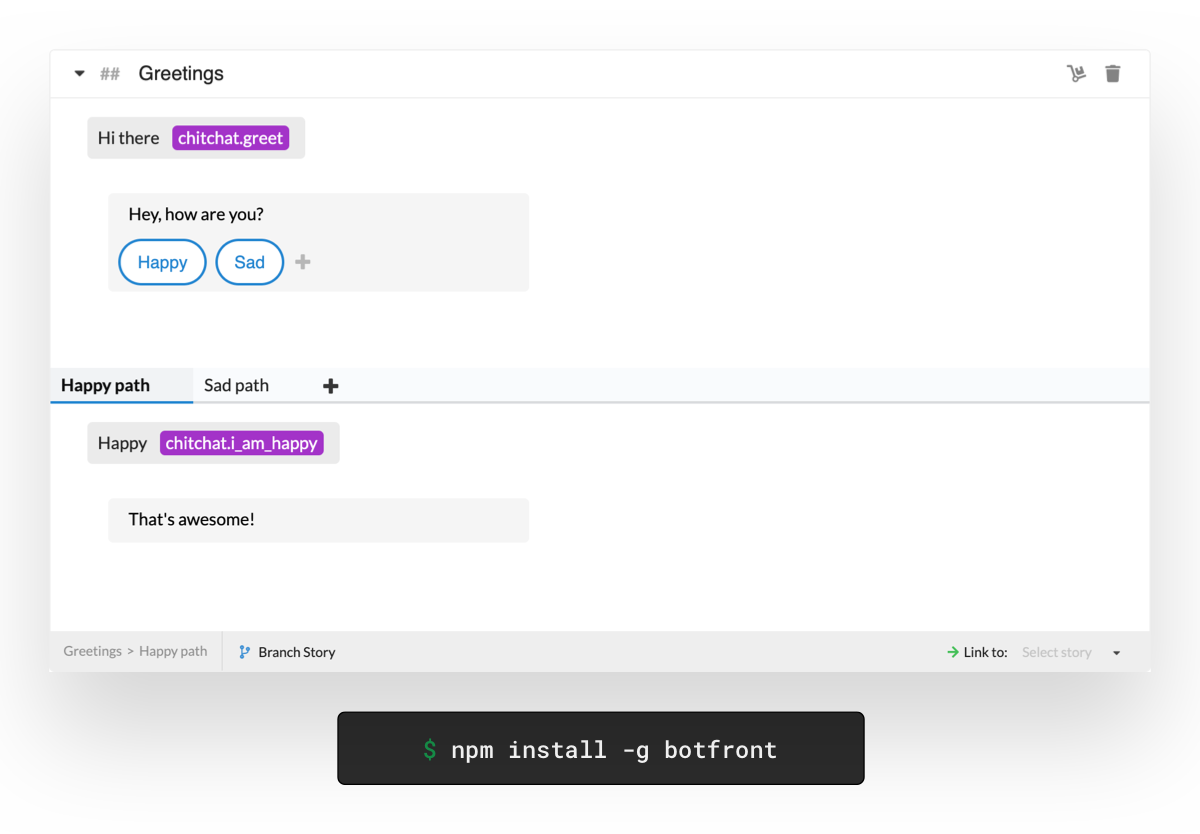 Visual Rasa Story Builder — Botfront 0.18 | by Gercek Armagan | Medium