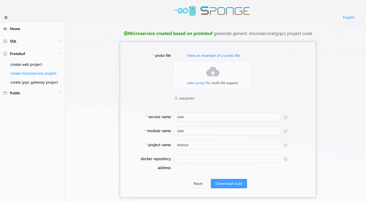 Example 4, Automatically generate generic microservices (grpc) project code, easy to achieve ...