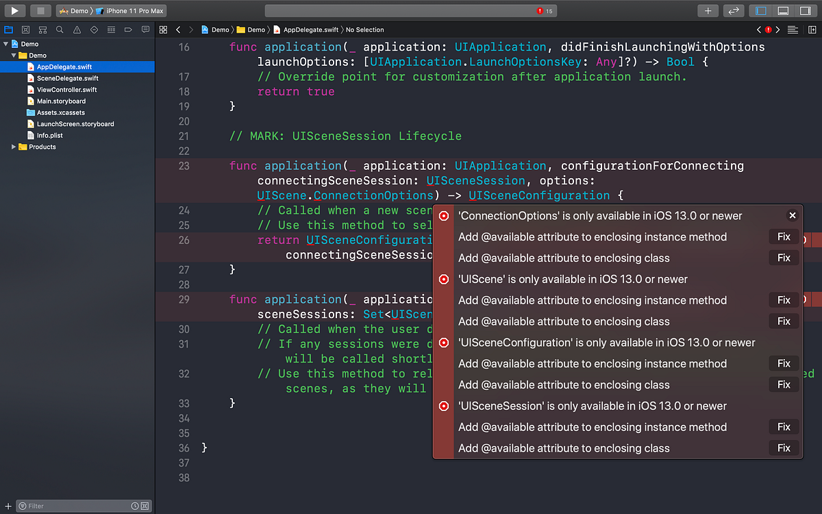 Xcode 11: 如何創建與iOS12相容的專案. 自從更新Xcode11之後，每個開啟新專案的小夥伴都會發現多了一個SceneDe… | by 王彤 | Tung's iOS | Medium