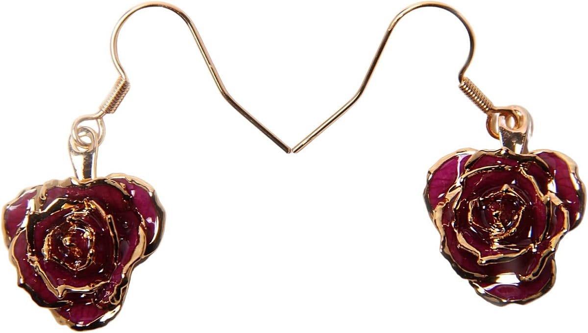 Eternal Rose 24k Gold Real Rose Flower Women’s Dangle Drop Earrings ...